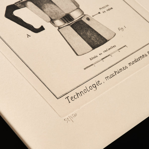 Moka Pot Technology Etching with Handmade Frame - The Sunny Artisan